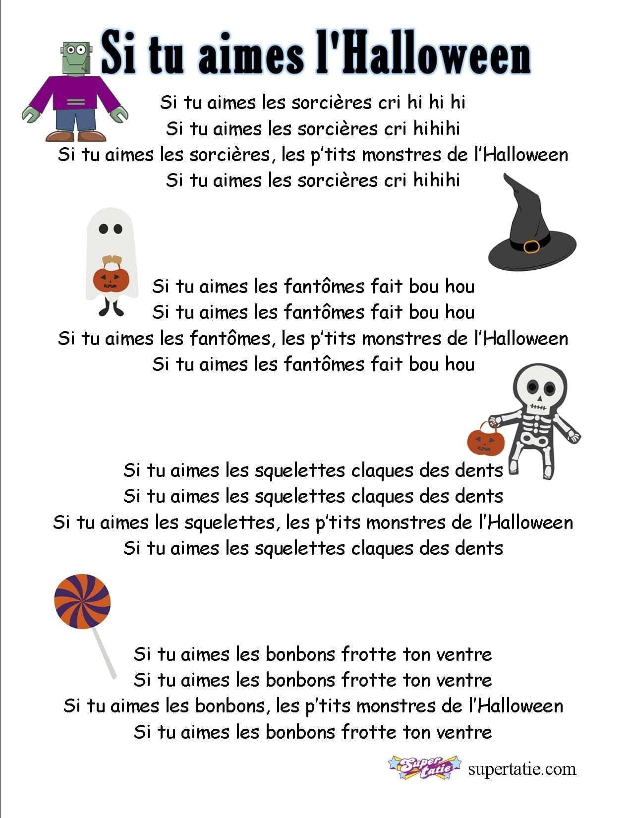Chanson Si tu aimes l'Halloween couleurs - Super Tatie